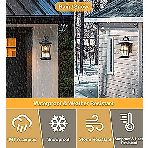 EERU Dusk to Dawn Outdoor Wall Lantern Exterior Light Fixtures Wall Mount Porch Light with Photocell Sensor Waterproof Outside Wall Lights for House, Patio, Garage, Black with Seeded Glass