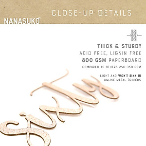 NANASUKO 60th Birthday Cake Topper - sixty - Double Sided Rose Gold glitter - Premium quality Made in USA