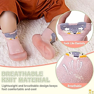 SeeyAN Baby Shoes First Walking Shoes Toddler Boys Girls Non Slip Rubber Sole Cartoon Slippers For Infant Indoor Baby Sock Shoes (Pink Fox, 6-12 Months)