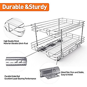 Blemoacha Pull Out Cabinet Organizer 17"W x 21"D x 13.5"H ,2 Tier Under Sink Organizers and Storage,Bathroom Organization Undersink Drawers Slide Out, Kitchen Sink Shelf Sliding Cabinet Basket Chrome