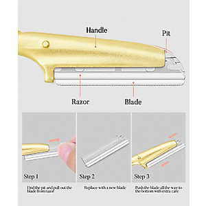 ennva Eyebrow Razor for Women - Eyebrow Trimmer Dermaplaning Tool- Ergonomic Eyebrow Shaper and Facial Razor for Peach Fuzz-Exfoliating Face Razor for Eyebrows-Eye Brow Shaver Razors w/ 7 Blades- Gold