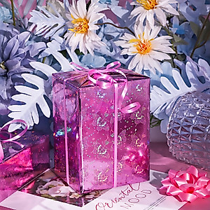 LeZakaa Pink Holographic Wrapping Paper - Mini Roll - Butterfly Print for Birthday, Holiday - 17 inches x 32.8 Feet (46.5 sq.ft.)