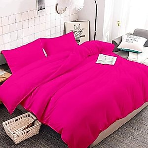 AnexLinen Queen Size Hot Pink Color 3 Piece Duvet Cover Set with Zipper Closure & Corner Ties - 100% Egyptian Cotton with 800 Thread Count Included:- 1 PC Plain Duvet & 2 Matching Pillow Shams