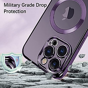 WPCase Magnetic Clear Case Designed for iPhone 14 Pro Max Purple with [Camera Lens Protector & Compatible with MagSafe] Luxury Plating Soft TPU Shockproof Anti-Scratch Phone Cover for 14 Pro Max