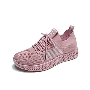 Women's Walking Shoes-Breathable mesh Flat Canvas Sneakers, Lightweight and Comfortable Low-top Shoes, Suitable for Tennis, Running, Leisure Gym Pink