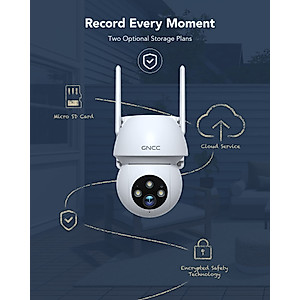 GNCC Security Camera Outdoor 2.4G WiFi Surveillance CCTV Camera, 360° PTZ Auto-Tracking Color Night Vision IP66 Waterproof Camera, Motion Detection Alarm, 2 Way Audio, APP Remote Control K1