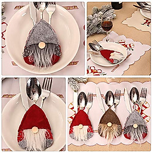 Amosfun Christmas Tableware Cover Silverware Holder Christmas Table Decor Red Grey for Christmas Party