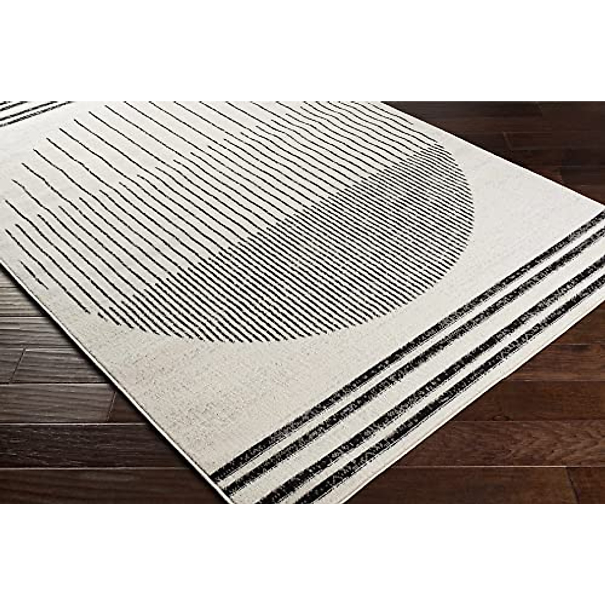 Hauteloom Angus Contemporary Bedroom Living Room Farmhouse Area Rug - Art Deco Boho Carpet - Mid Century Round Southwestern - Native American - Black, Grey, Off White, Beige - 5' x 7'