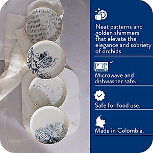 Corona 4 Salad plates Set |Cattleya 8.26 in - 21 cm | Service for 4 | Ceramic | Floral design | Set 4 platos ensalada |Cerámica