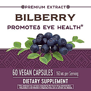 Nature's Way Premium Extract Bilberry 36% Anthocyanins 160 mg Potency 60 Vcaps