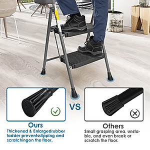 2 Step Ladder, GOLYTON 2 Lightweight Folding Step Stool with Wide Anti-Slip Pedal and Comfort Handgrip, Lightweight 500 lbs Portable Steel Ladder Multi-Use Household and Office, Grey