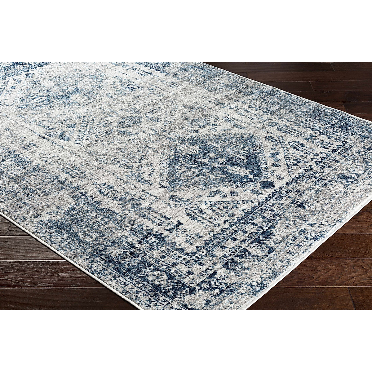 Hauteloom Inkom Hallway, Kitchen Runner Rug - Traditional Bohemian Medallion Carpet - Gray, Blue, Denim - 2'7" x 12'