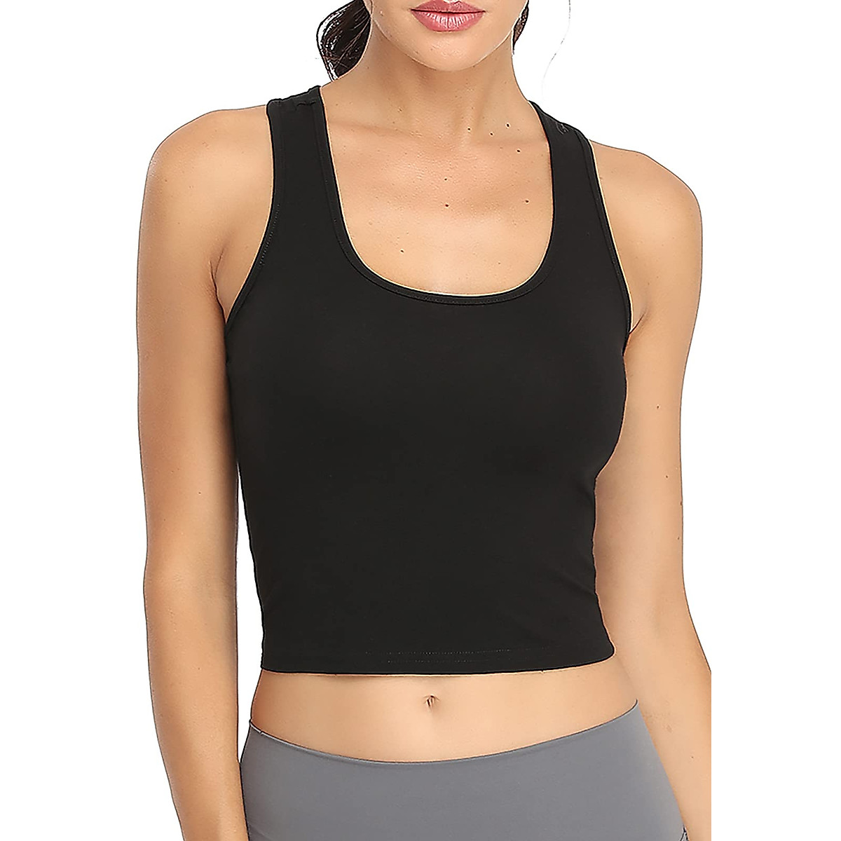 Porvike 3-Pack Sports Crop Tank Tops for Women: Racerback Yoga, Running, Gym Workout Shirts (S, Black/White/Grey)