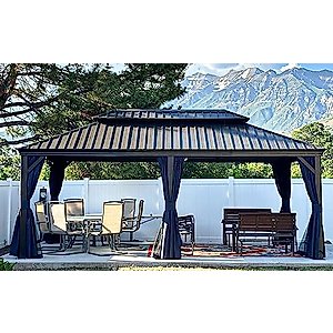 PURPLE LEAF 12' X 20' Hardtop Gazebo Pavilion for Outdoor with Netting and Curtains Deck Backyard Heavy Duty Sunshade Large Metal Patio Permanent Canopy