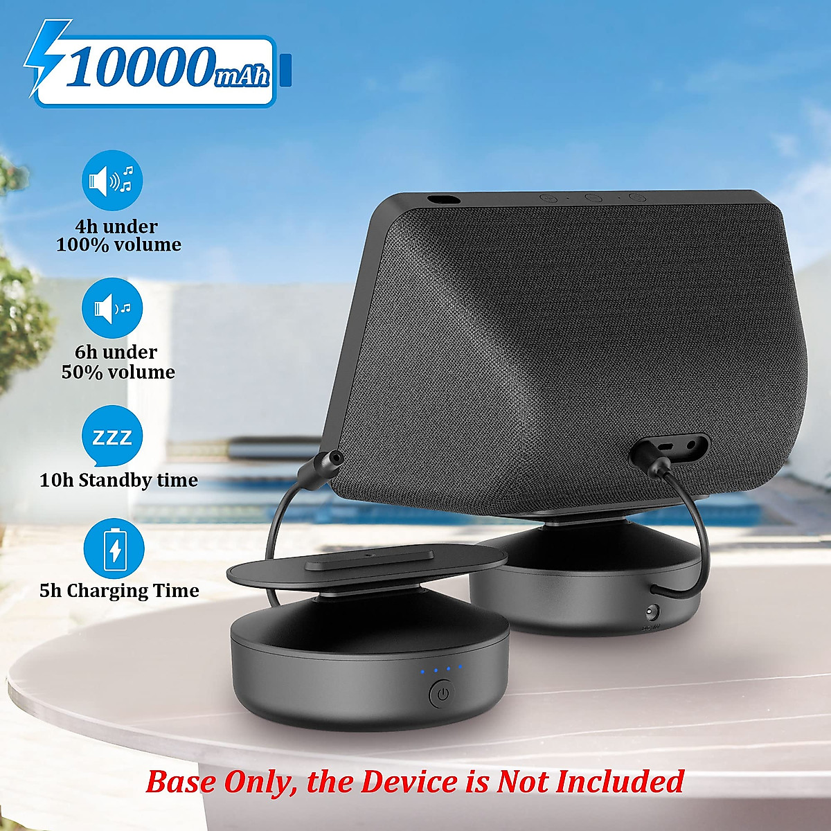 PlusAcc Battery Base for Echo Show 8 (1st Gen & 2nd Gen) - 10000 mAh Portable Battery Charger Stand for Alexa Echo Show 8 (1st & 2nd Gen), Tilt Function (Black)