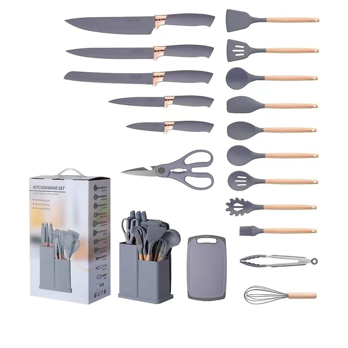N&B Kitchen Cooking Utensils (19 Pieces, Grey)