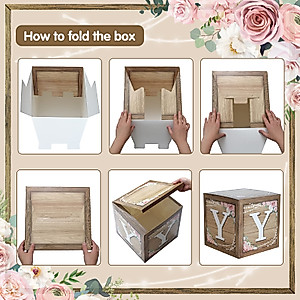 RUBFAC Rustic Floral Brown Baby Boxes with Letters for Baby Shower, 4pcs Baby Shower Decorations for Girls Baby Blocks Birthday Party Gender Reveal Photo Props for Girl Boy