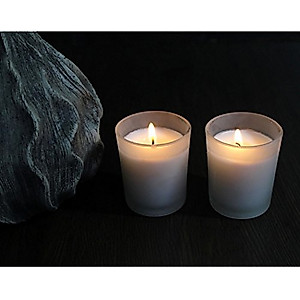 Hosley White Set of 8 Unscented Frosted Glass Filled Votive Candles Hand Poured Using a Vegetable Wax Blend