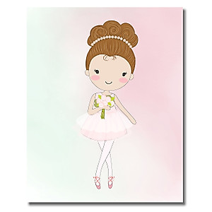 Cute Ballerina Dancer Girl Prints - Bedroom Playroom Wall Art Decor Prints - Set of 4 (8 Inches X 10 Inches) Photos