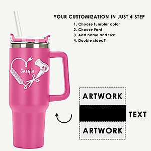 LifGif Hairdresser Heart Personalized Tumbler 40 oz Laser Engraved, Insulated Cup with Handle, Lid and Straw, Custom Tumbler Hair Stylist Graduation Gift for Women Friend Stainless Steel Coffee Cup