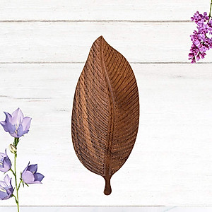 DOITOOL Wood Leaf Plate Hand Carved Salad Snack Plate Dessert Platter Unique Appetizer Serving Tray Fruit Food Dish for Home Restaurant (29.5x12.5cm)