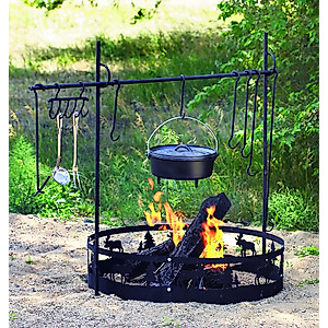 Guide Gear Campfire Cooking Equipment Set; Heavy-Duty Iron Side Posts, Hooks, Lid Lifter, Utensil Holder and Poker