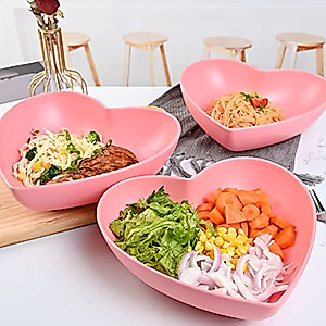 XUEJUN Bamboo Fiber Big Heart-shaped Bowls pink Deep Heart Plates Salad Bowl/Fruit Bowl for Desserts/Pasta/Dinner, 9.7inch