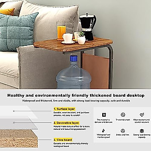 Casebeau C Shaped Sofa Table Side End Table With Wheels Vintage Wooden Movable Coffee Side Table Modern Coffee Small Side Table for Couch and Bed, Small Spaces, Living Room, Bedroom (Brown Wood Grain)