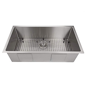ZLINE 36" Meribel Undermount Single Bowl Stainless Steel Kitchen Sink with Bottom Grid (SRS-36)