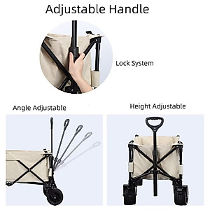 Collapsible Wagon Cart, Portable Folding Wagon,600D Oxford Cloth Heavy Duty Utility Large Capacity Outdoor Beach Wagon for Beach, Sports,Shopping,Outdoor Activities,Camping,White