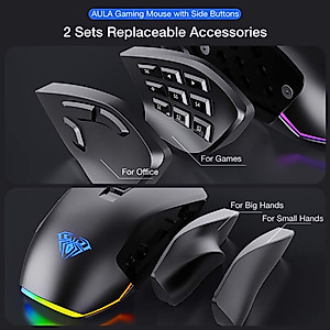 AULA H510 MMO Gaming Mouse, with Backlit RGB LED, 14 Buttons Programmable, 10,000 DPI, Ergonomic Optical Sensor USB Wired Computer Mice for FPS/MOBA Games, Black