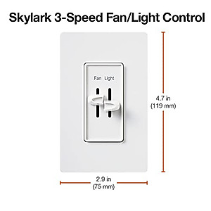Lutron Skylark 3-Speed Combination Fan and Light Control, 1.5 Amp, Single-Pole, S2-LFSQ-IV, Ivory
