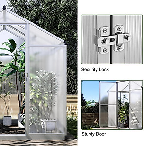 6x6 FT Greenhouse for Outdoors, Polycarbonate Greenhouse with Quick Setup Structure and Roof Vent, Aluminum Large Walk-in Greenhouse for Outside Garden Backyard, Silver