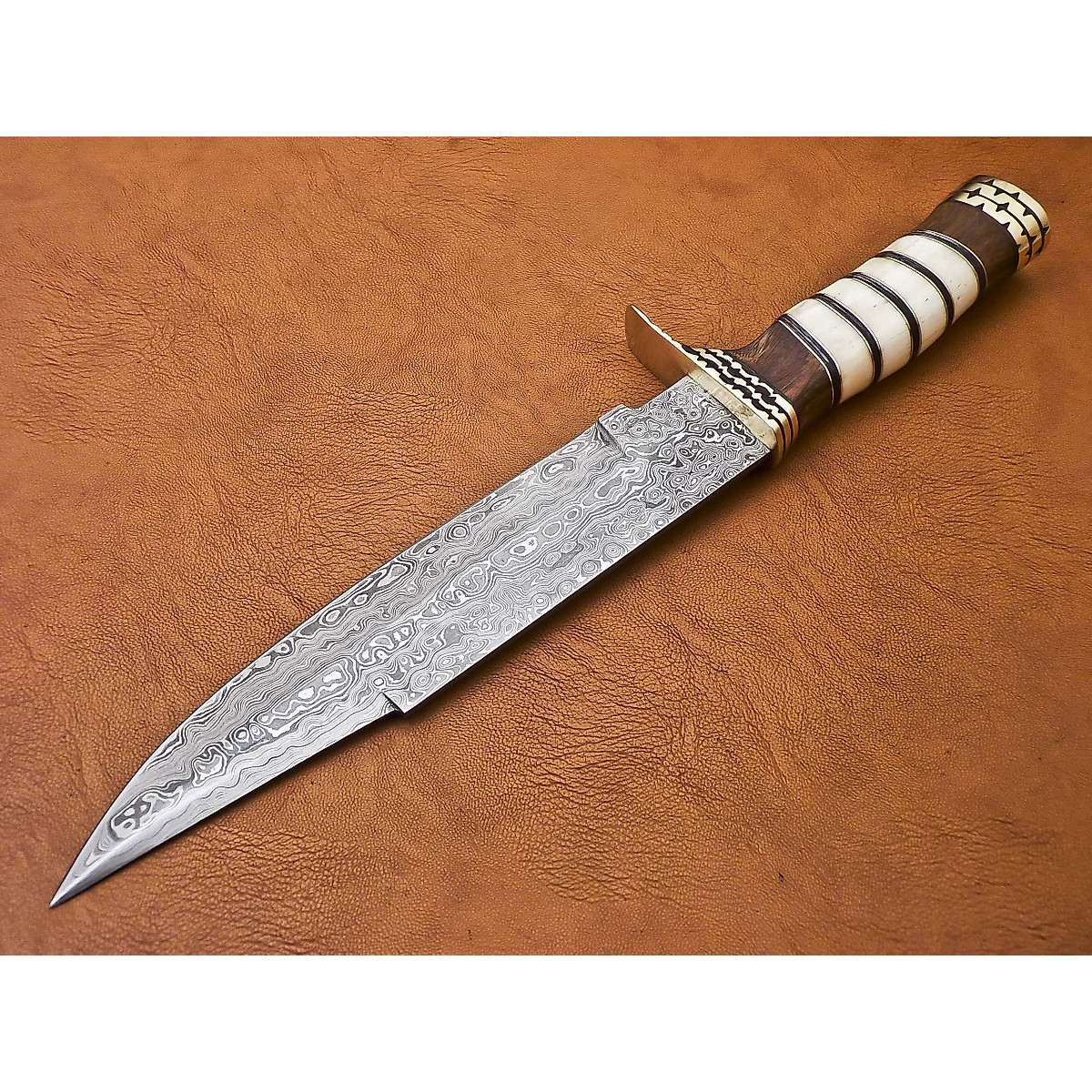 Custom Damascus Hunting Knife Camping Knife With Burl Wood Handle