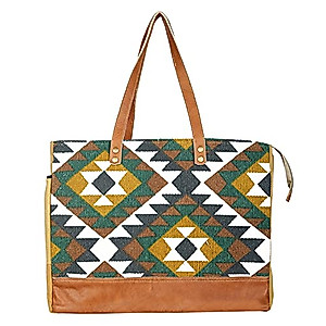 KPL Sel De Mer Upcycled Canvas and leather Hand Bag Cowhide Tote Bag shopping bag carry on leather bag