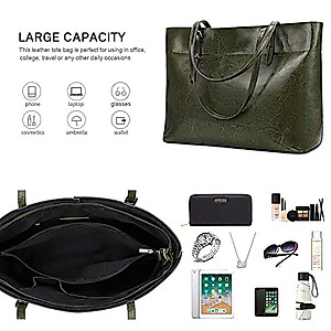 Kattee Vintage Genuine Leather Tote Shoulder Bag for Women Satchel Handbag with Top Handles (1-Green)