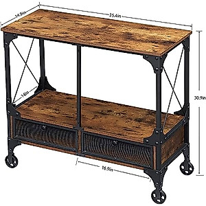 VECELO Console/Sofa Tables with 2 Tiers Open Storage & Drawers for Entryway Hallway/Living Room/Farmhouse, Easy Assembly,Rustic Brown, Industrial Style