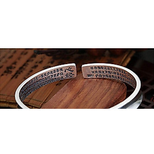 DUANMEINAD Fashion Open Bracelet With Chinese Word Bangle Buddhist Heart Sutra For Man & Women Cuff Bangle (Vintage silver)
