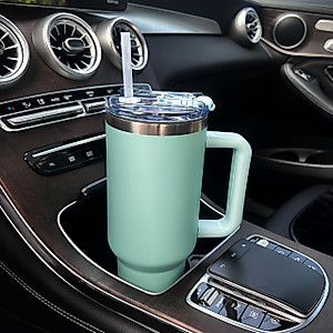 LXSJIUJIU 40 oz Tumbler with Handle and Straw Lid,Insulated Reusable Stainless Steel Water Bottle ，Cupholder Friendly Double Wall Vacuum Sealed Cup (Fluorescent Green