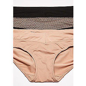 Warner's Women's Blissful Benefits No Muffin 3 Pack Hipster Panties, Black lace dot/Almond/Black, L