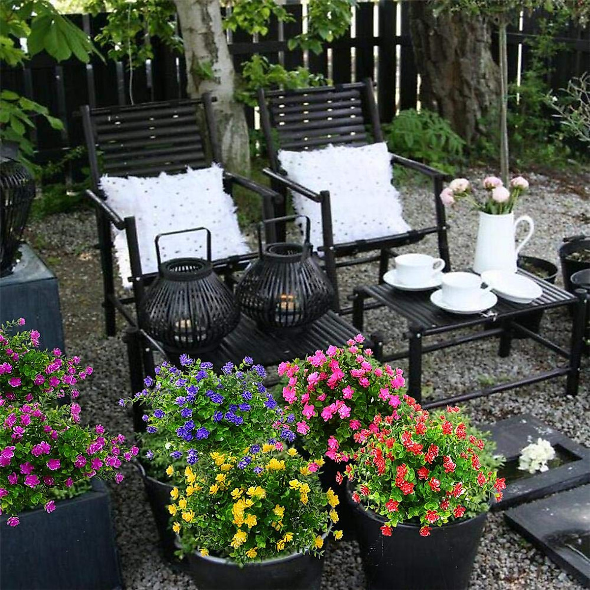 YXYQR Artificial Flowers Outdoor UV Resistant Fake Plastic Plants Outside Indoor Hanging Faux Greenery Shrubs Arrangement for Thanksgiving Vase Window Box Patio Home Decoration (Yellow)