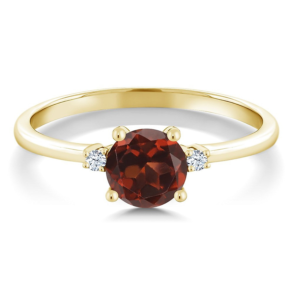 Gem Stone King 10K Yellow Gold Red Garnet and White Created Sapphire Solitaire Engagement Ring For Women (1.03 Cttw, Round 6MM, Gemstone January Birthstone, Size 7)
