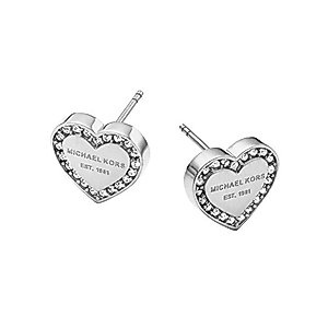 Michael Kors Stainless Steel and Pavé Crystal Signature Heart Stud Earrings for Women, Color: Silver (Model: MKJ3966040)