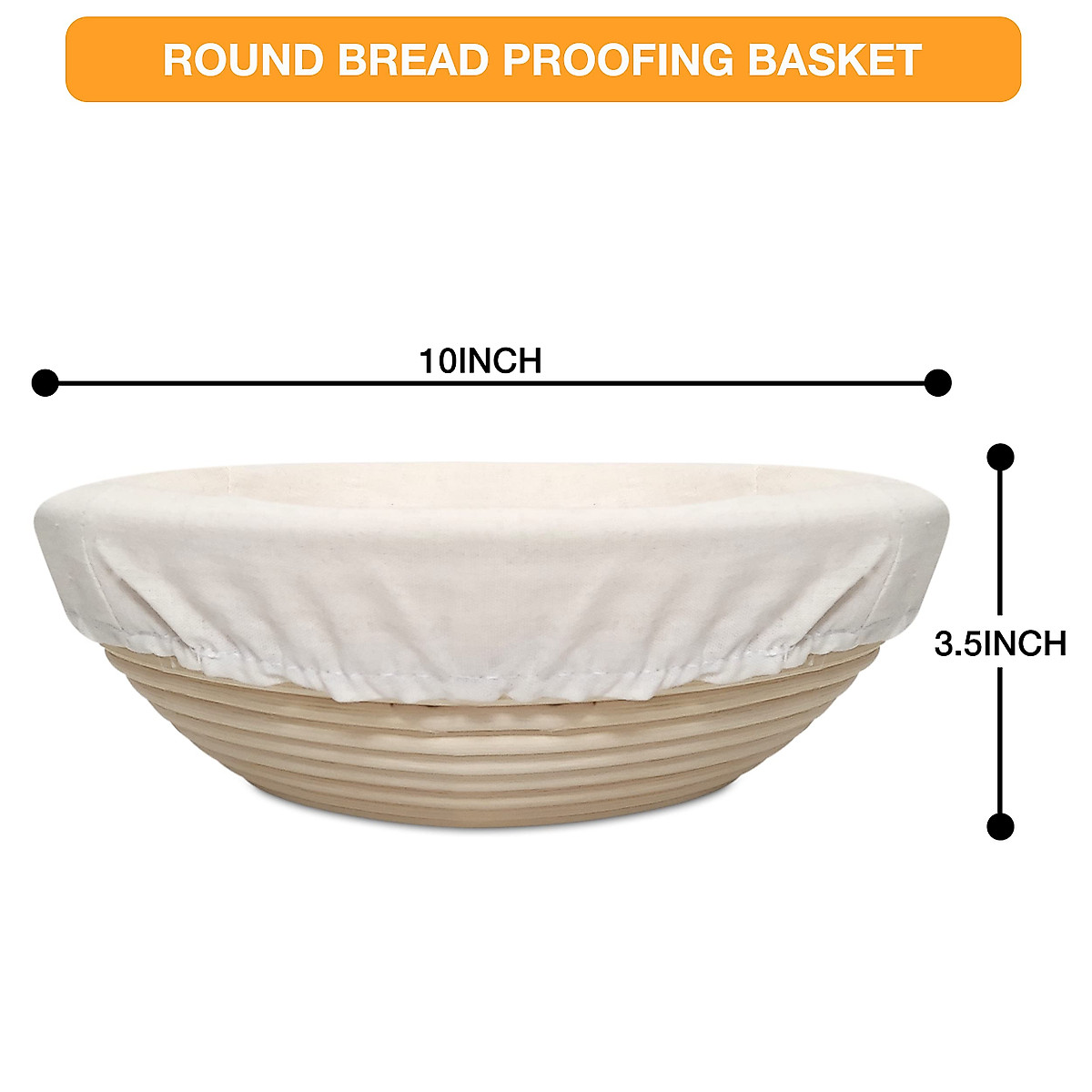 Lithos Bread Proofing Basket - 10 Inch Round Banneton Baskets Kit - Splinter-Free, Non-Stick Surface, Cloth Liners Accessories - Bake Bread Gifts for Home Bakers
