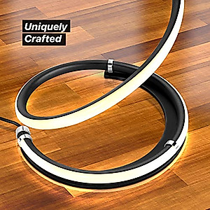 Brightech Allure Floor Lamp for Offices, 37” Bright LED Spiral Compact Lamp, Unique Curved Lamp for Living Rooms, Dimmable Standing Lamp with Built-in Dimmer, Great Living Room Décor – Jet Black