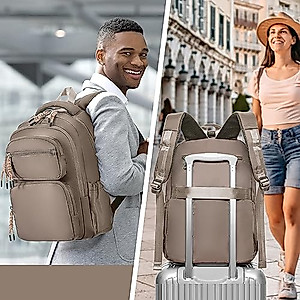 AUGUST 18 Multi-Pocket Backpack for Women Men, Casual Laptop Backpacks with Breathable Shoulder Straps and Luggage Belt for College Commute Business, 25L(Brown)