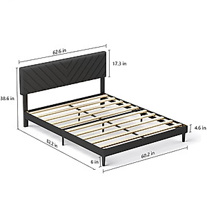 Upholstered Bed Frame Platform with High-Adjustable Headboard and Solid Wood Slats Support, Strong Weight Capacity, Non-Slip and Noise-Free,No Box Spring Needed, Easy Assembl,Grey (Queen)