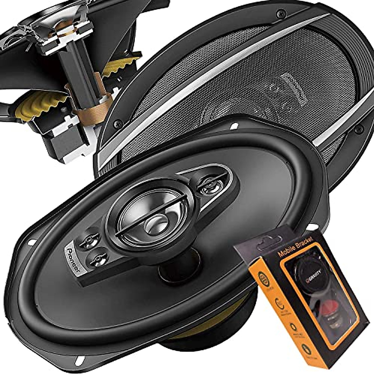 Pioneer 6 Inch X 9 Inch 6x9 700W 5-Way A-Series Coaxial Car Speakers System with Gravity Mobile Bracket Holder
