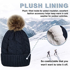 Whiteleopard Kid Beanie Hats Lining Pom Pom for Children -Slouchy Cable Knit Toddler Skull Hat Baby Ski Cap for Girls Boys (Black)