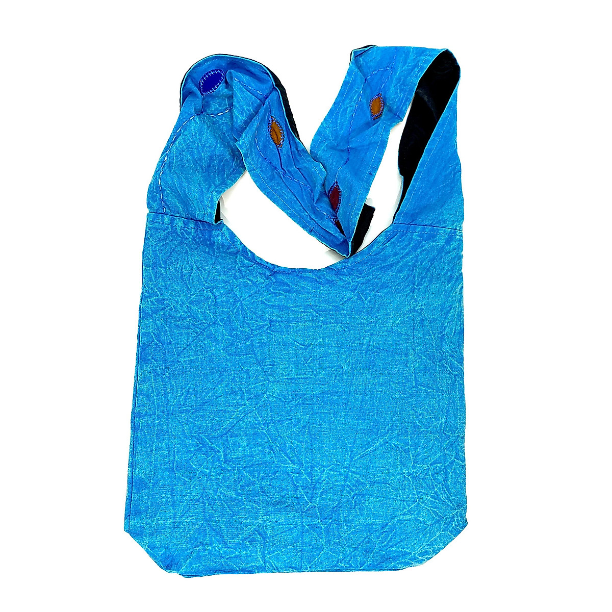 Elements of Nature Bohemian Hand-Stitched Hippie Hippy Shoulder Crossbody Monk Handbag in Blue Large